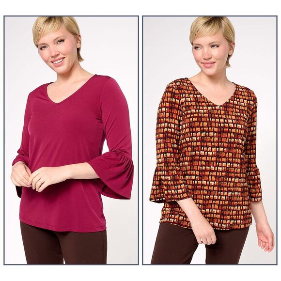 Susan Graver | Tops | Susan Graver Womens Top Sz M Print Solid Liquid ...